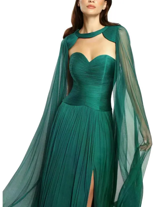CRISTALLINI Elya Cape-detail Pleated Maxi Dress - Green