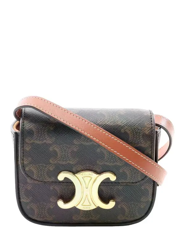 Celine Mini Triomphe Coated Canvas Claude Crossbody Bag - Brown