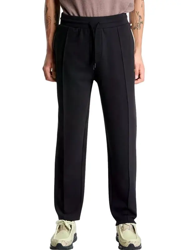 Hugo Interlock-cotton-blend Tracksuit Bottoms With Metallic Logo - Black