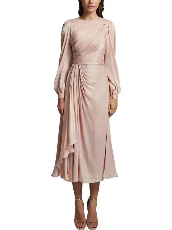 CRISTALLINI Norma Ruched Midi Dress - Neutrals
