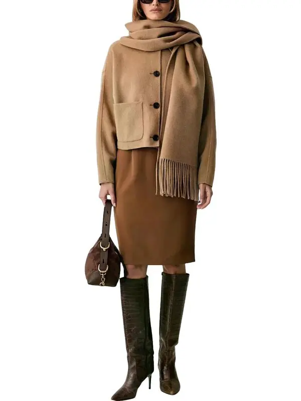 FRACOMINA Dart Detail Pencil Midi Skirt - Brown