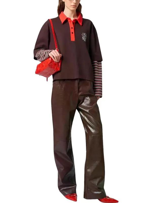 MSGM Logo Patch Wide-leg Trousers - Brown