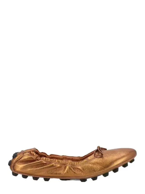 TOD'S Gommino Metallic-effect Leather Ballet Flats - Brown