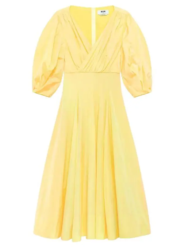 MSGM Balloon-sleeve Wrap Midi Dress - Yellow