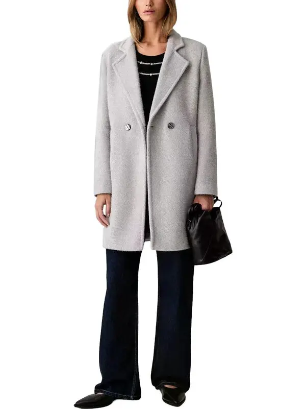 FRACOMINA Double-breasted Textured Coat With Notched Lapels - Grey