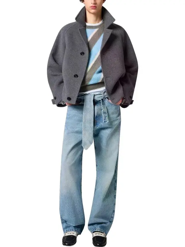 MSGM Raglan Sleeve Button-up Jacket With Notched Lapels - Grey