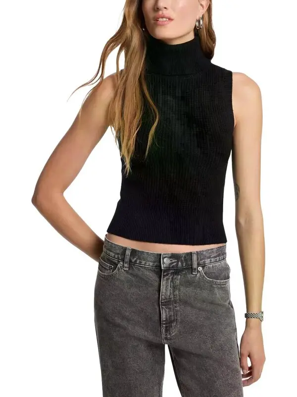 Michael Kors Ribbed Roll-neck Sleeveless Top - Black