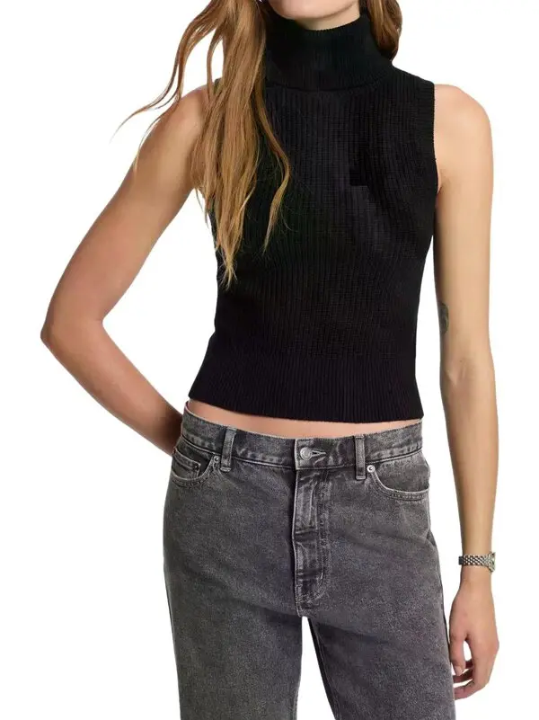 Michael Kors Ribbed Roll-neck Sleeveless Top - Black