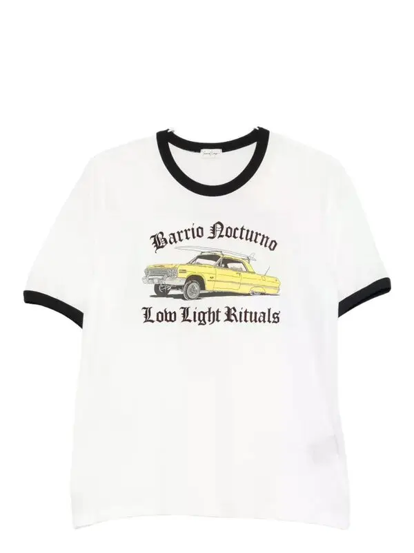 SECOND / LAYER Graphic-print Ringer T-shirt - White