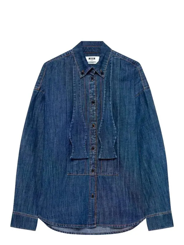 MSGM Pleated Bow Detail Shirt - Blue