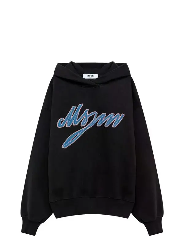 MSGM Logo Patch Oversized Hoodie - Black