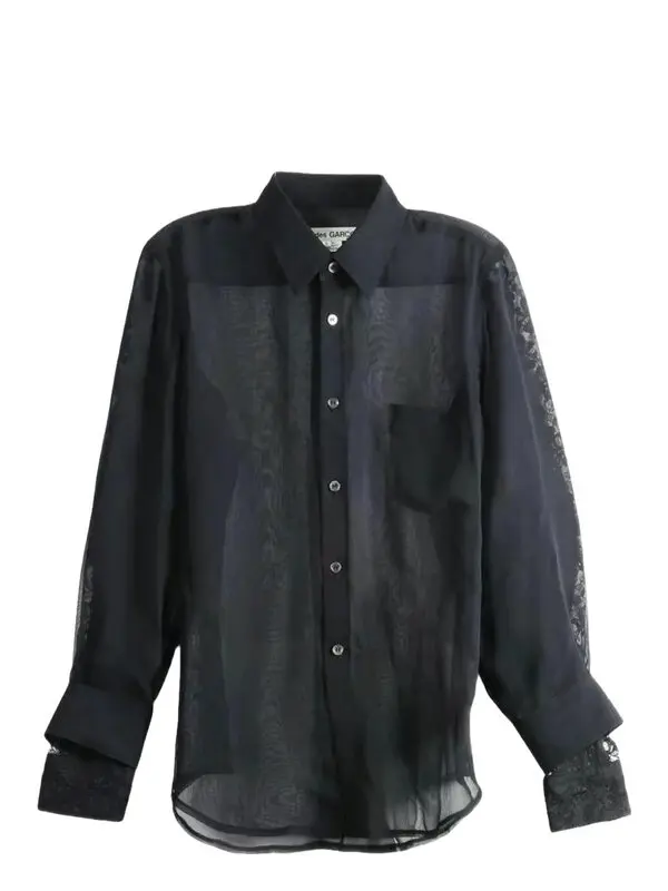 Comme Des Garçons Sheer Lace-sleeve Shirt - Black