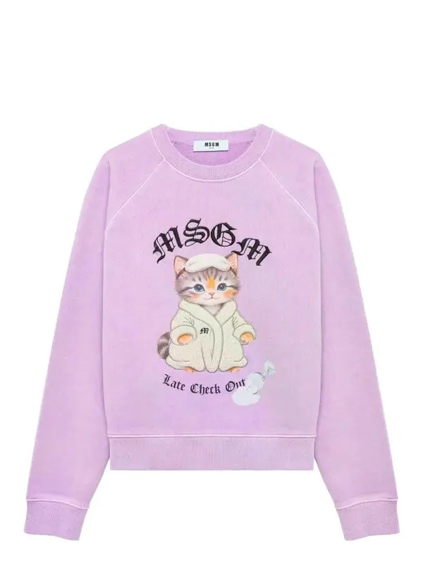 MSGM Cat Print Raglan Sleeve Sweater - Purple