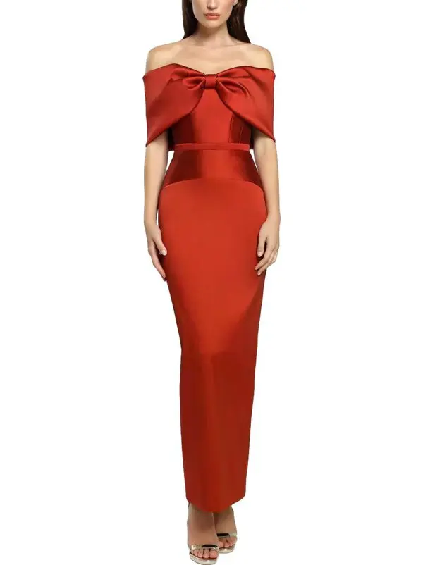 CRISTALLINI Syra Off-shoulder Maxi Dress - Red