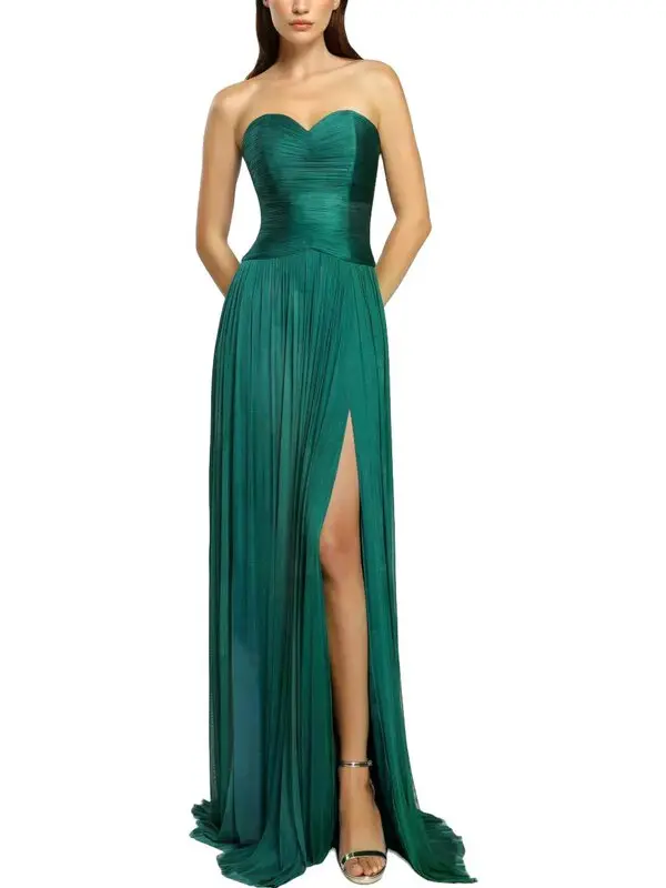 CRISTALLINI Nova Pleated Silk Maxi Dress - Green