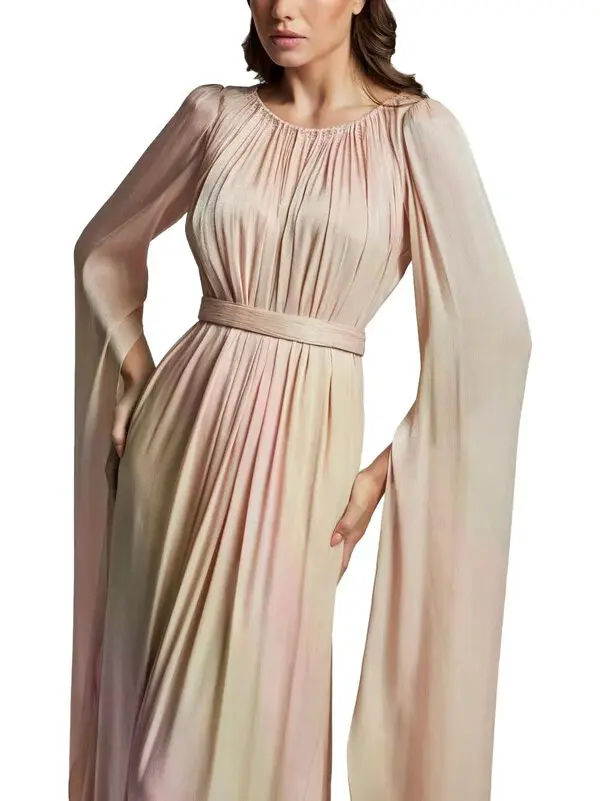 CRISTALLINI Pleated Cape-sleeve Maxi Dress - Neutrals