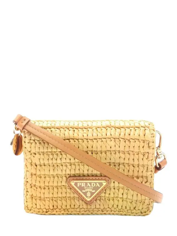 Prada Raffia Mini Bag With Triangle Logo - Neutrals