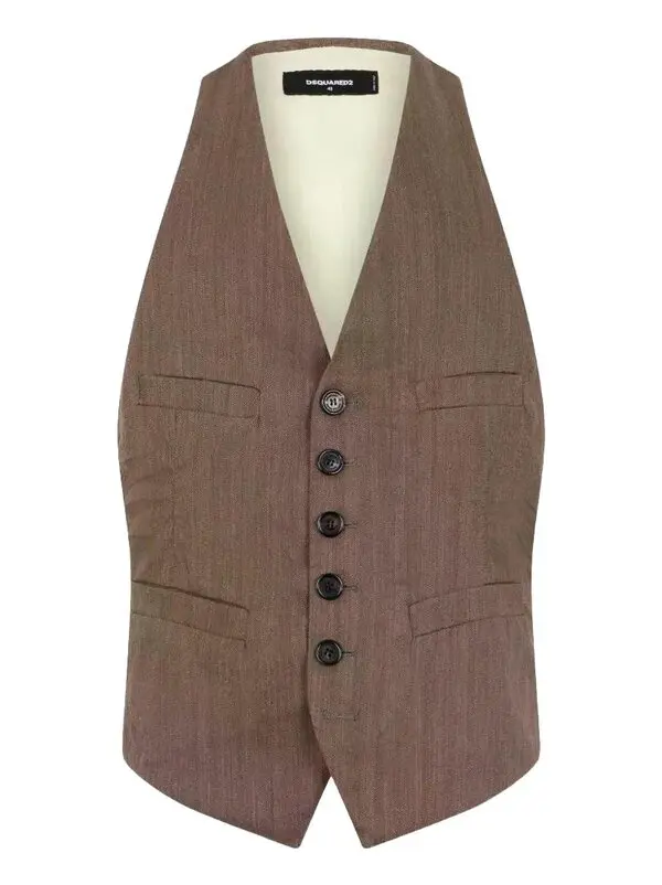 Dsquared2 Oversized Crinkled Micro-herringbone Wool Waistcoat - Brown