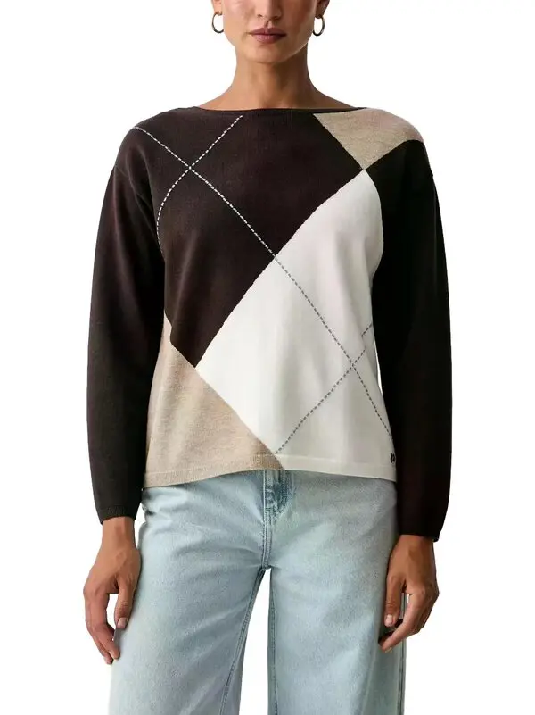 Joseph Ribkoff Argyle Boat Neck Sweater - Brown