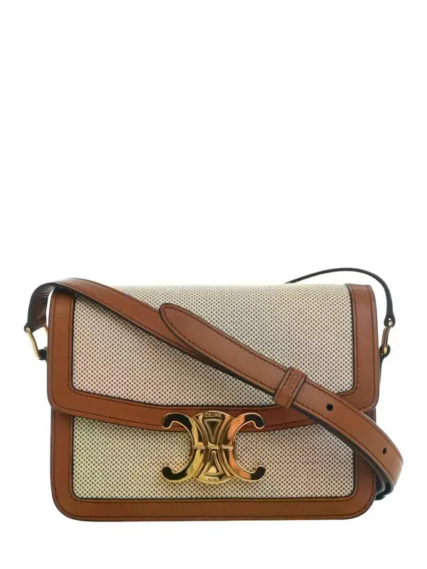 Celine Canvas And Calfskin Triomphe Crossbody Bag - Neutrals
