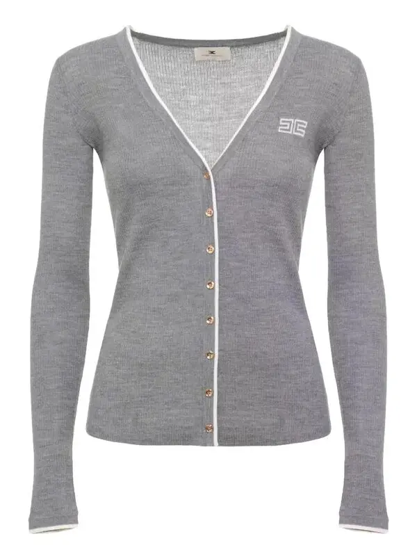 Elisabetta Franchi V-neck Logo-embroidered Ribbed Cardigan - Grey