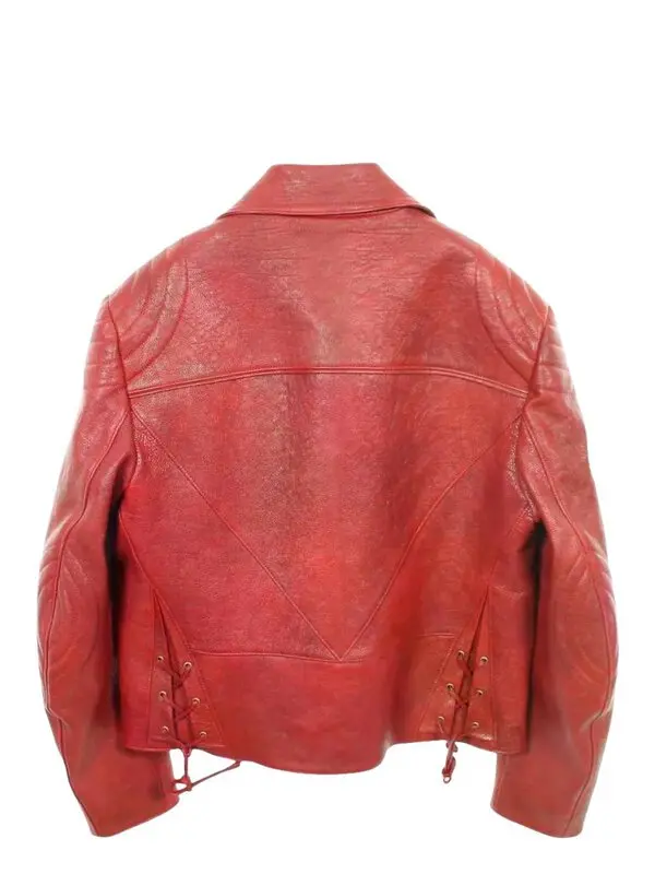 Prada Textured Leather Biker Jacket - Red