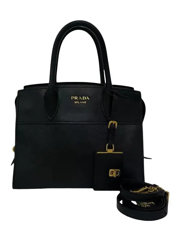 Prada Saffiano And City Calf Esplanade Satchel - Black