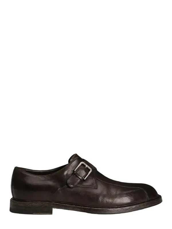 Dolce & Gabbana Washed Calfskin Monk Strap Shoes - Brown