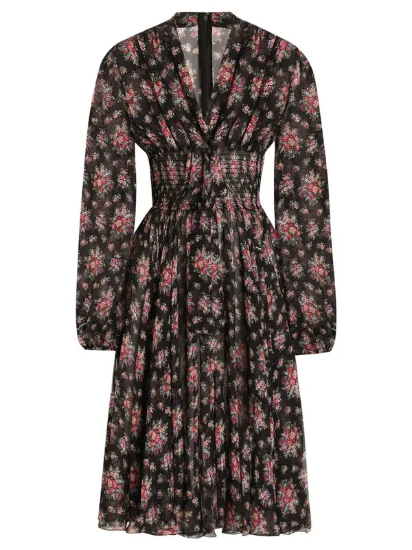Dolce & Gabbana Small Flower Bouquets-print Chiffon Dress - Multicolor
