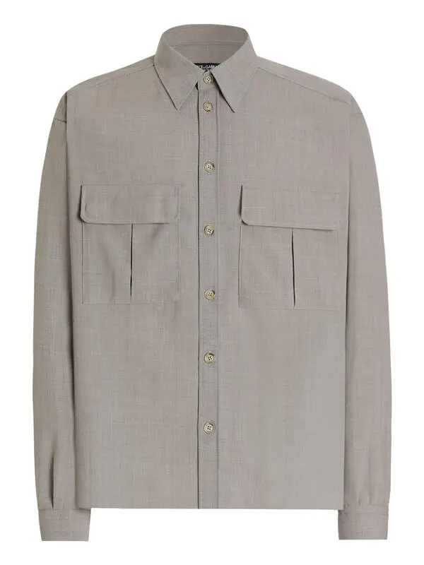 Dolce & Gabbana Virgin Wool Canvas Shirt Shirts Beige - Multicolor