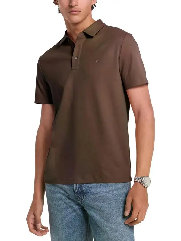 Michael Kors Embroidered-logo Cotton Polo Shirt - Brown