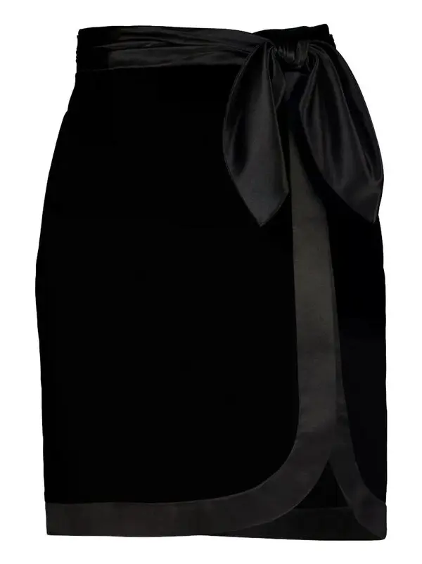Saint Laurent Velvet Wrap Skirt With Bow Detail - Black