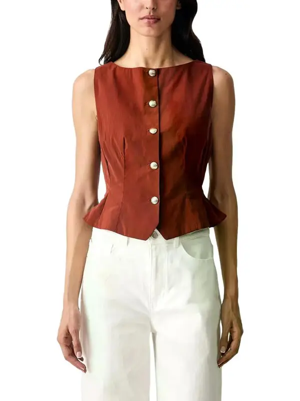 MORGAN Sleeveless Peplum Blouse With Gold-tone Hardware - Red