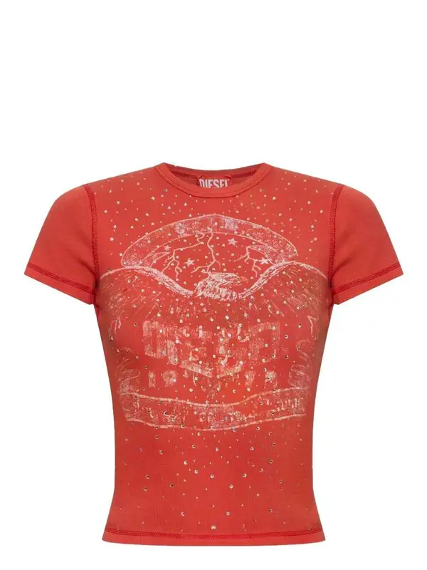 DIESEL® Crystal-embellished Graphic Print T-shirt - Red