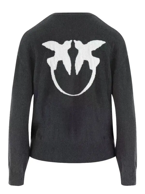 Pinko Logo-embroidered Intarsia-knit Sweater - Grey