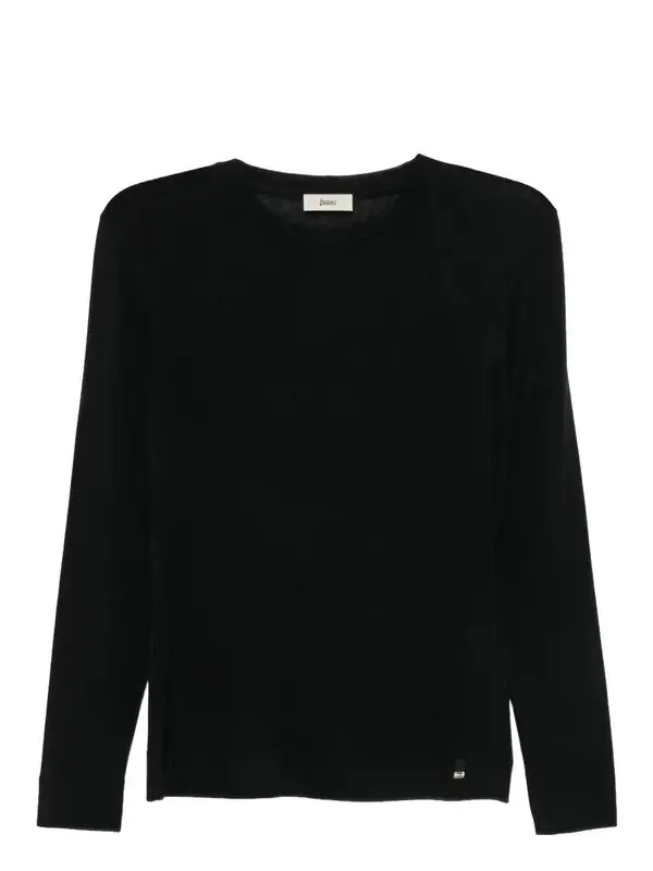 Herno Crew Neck Long Sleeve Fine Knit Sweater - Black