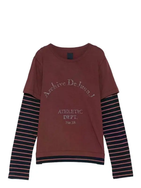 JUUN.J Layered Effect Slogan Print Long Sleeve T-shirt - Red