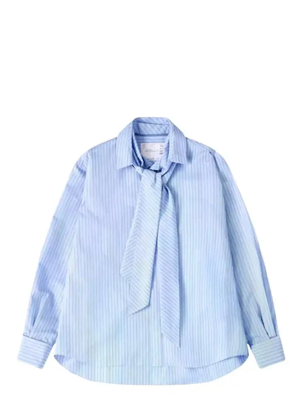 Sacai Striped Poplin Shirt With Pussy-bow Collar - Blue