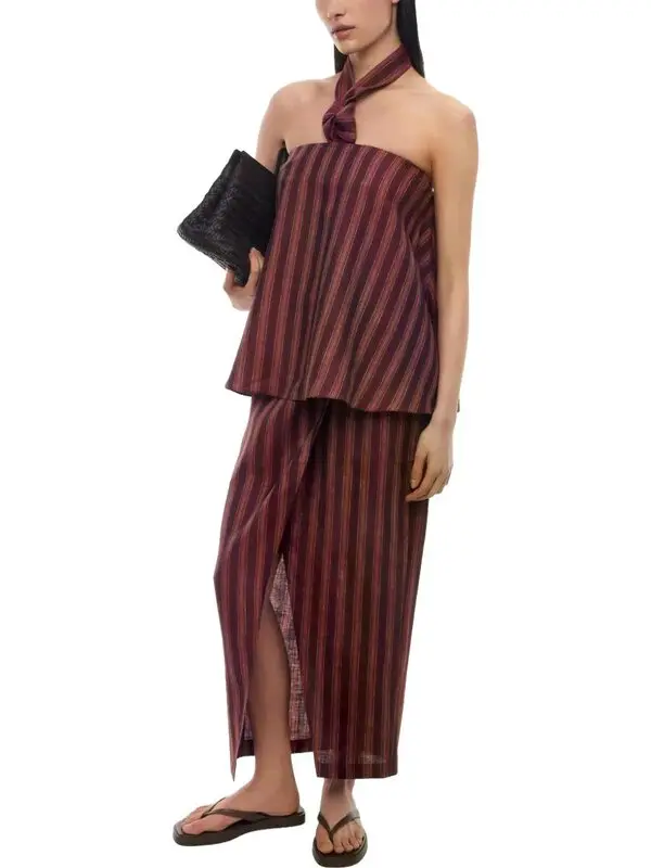 12 STOREEZ Striped Wrap Maxi Skirt - Red
