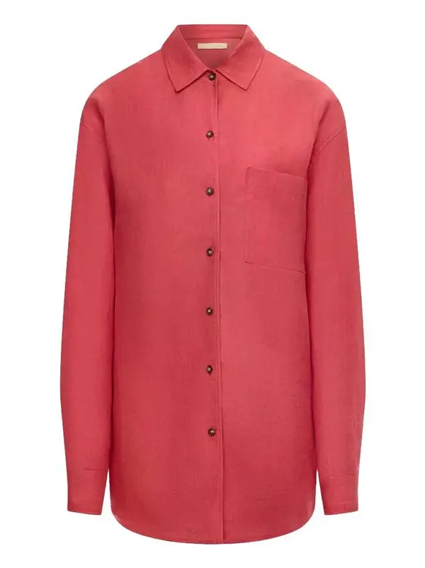 12 STOREEZ Patch-pocket Linen Shirt - Red