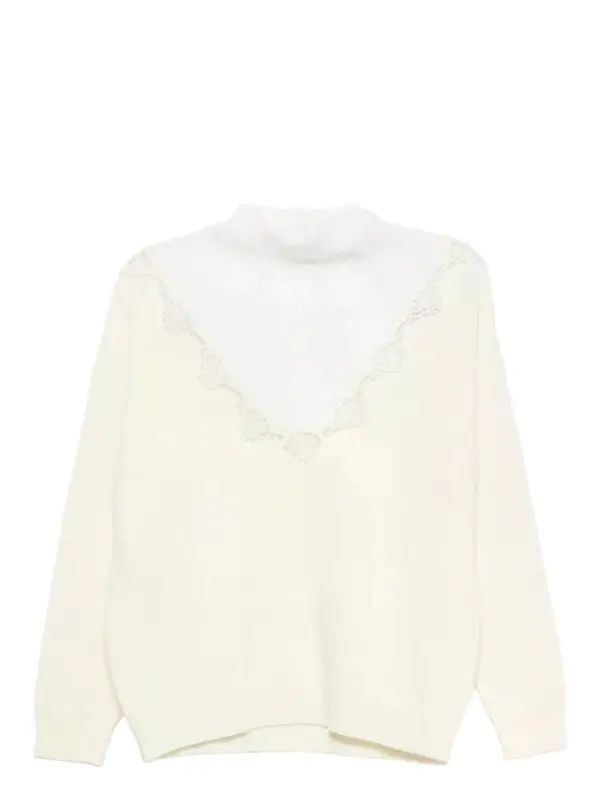 ERMANNO FIRENZE Lace-trim Mock Neck Sweater - Neutrals