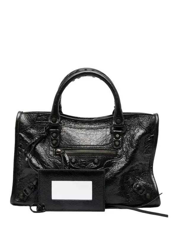 Balenciaga Crinkled Leather Small City Tote Bag - Black