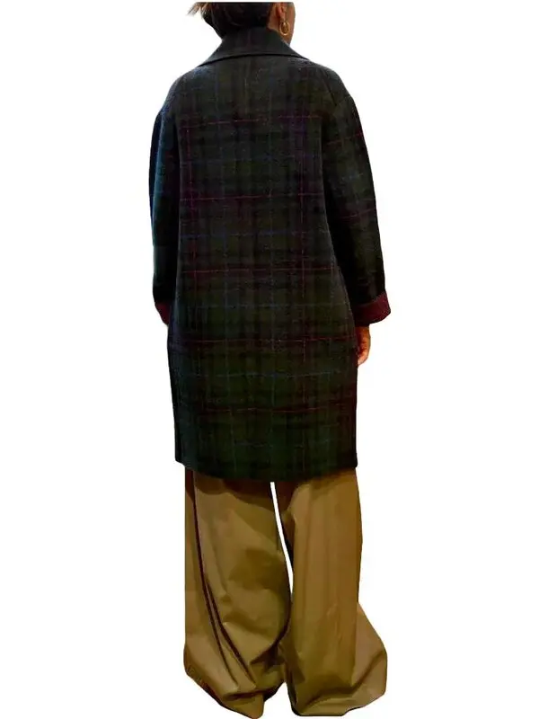 LEBOR GABALA Tartan Print Patch Pocket Coat - Blue
