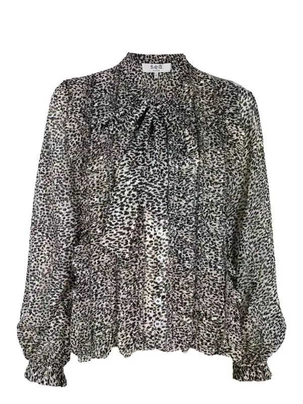 Sea Charlize Ruffled Bow-tie Blouse Cream Leopard Print - Neutrals