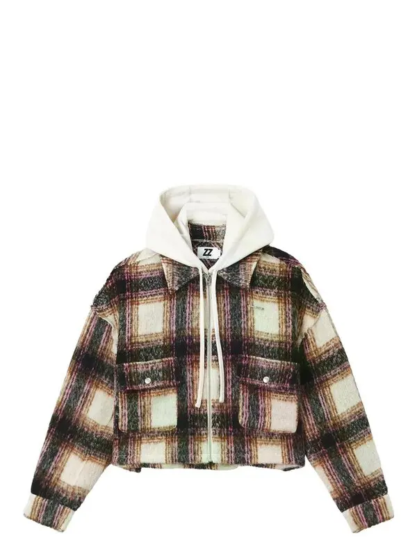 Izzue Checked Hooded Jacket - Neutrals