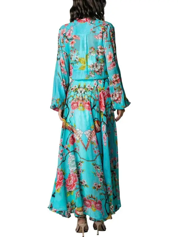 MIAU BY CLARA ROTESCU Floral Print Silk Midi Dress - Blue