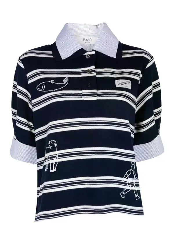 Sea Mina Striped Polo Shirt - Blue