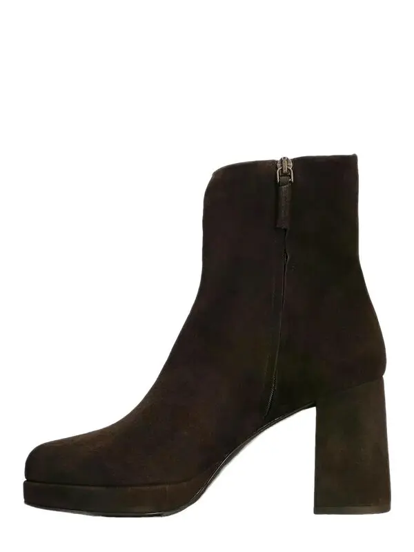 THE SELLER Suede Platform Ankle Boots With Block Heel - Brown