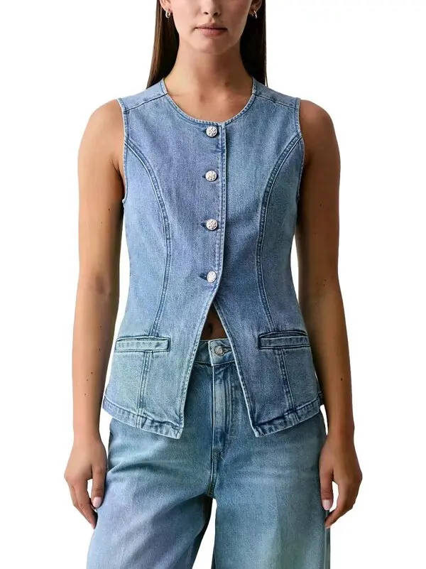 MORGAN Sleeveless Denim Button-up Top - Blue
