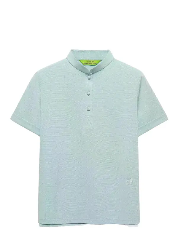 Shanghai Tang Mandarin Collar Piqué Polo Top - Blue